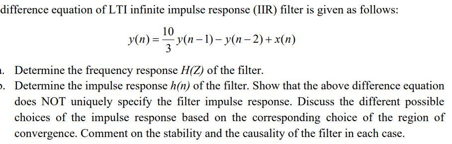 Solved difference equation of LTI infinite impulse response | Chegg.com