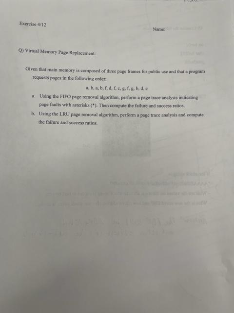 Solved Q) Virtual Memory Page Replacement Given that main | Chegg.com