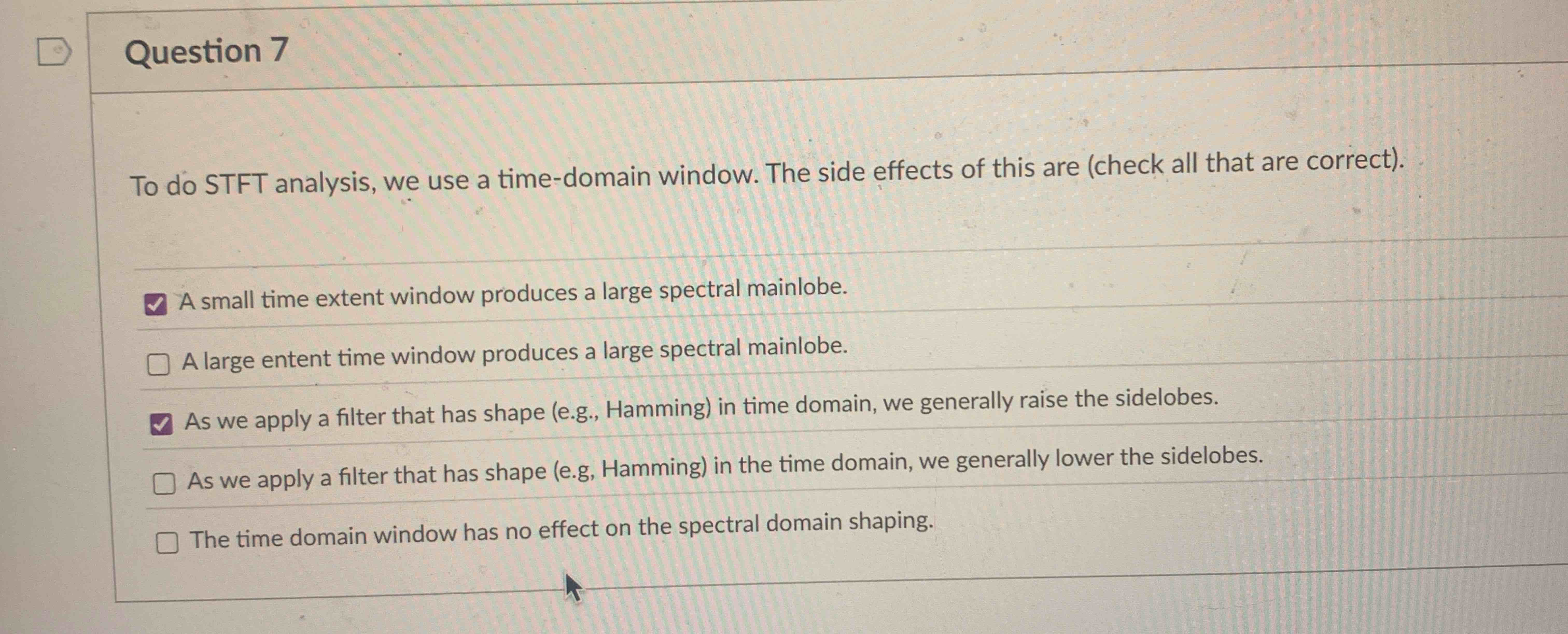Solved Question 7To do STFT analysis, we use a time-domain | Chegg.com