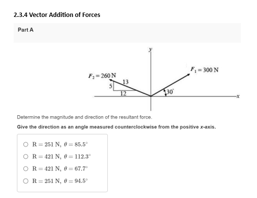 Solved 2.3.4 ﻿Vector Addition of ForcesPart ADetermine the | Chegg.com