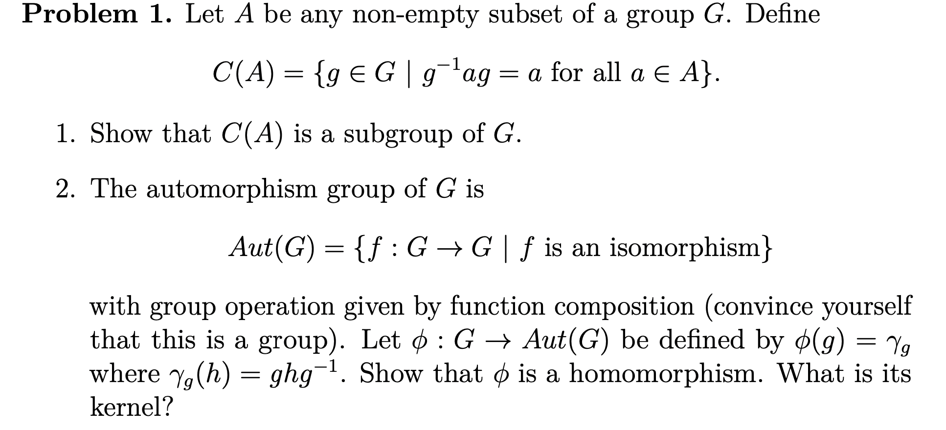 Solved Problem 1. Let A be any non-empty subset of a group | Chegg.com