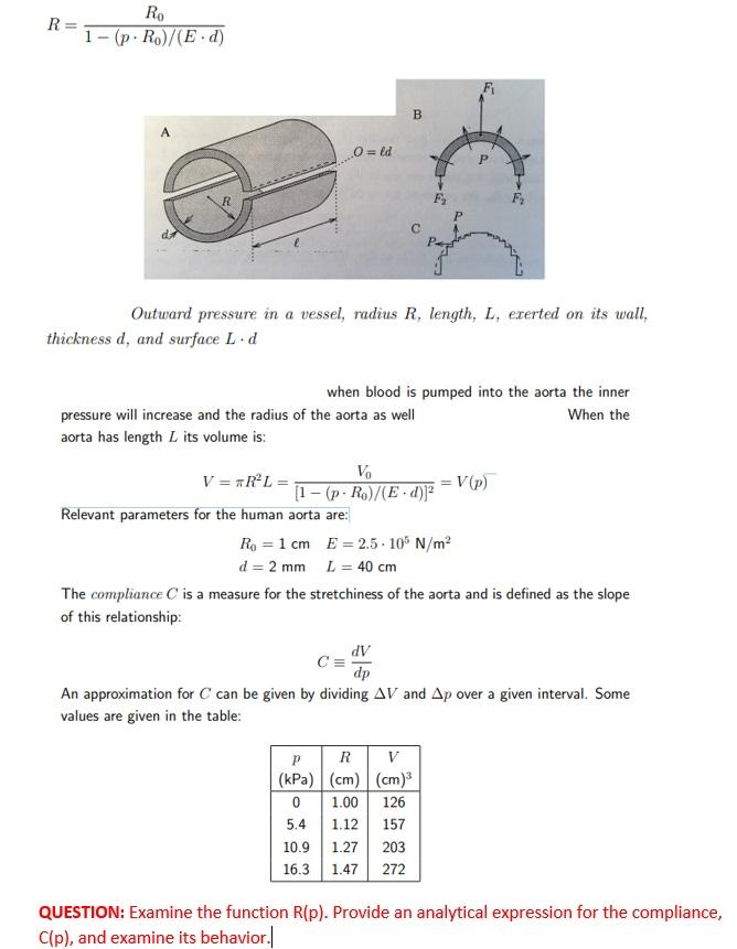 Solved R=1−(p⋅R0)/(E⋅d)R0 Outward pressure in a vessel, | Chegg.com