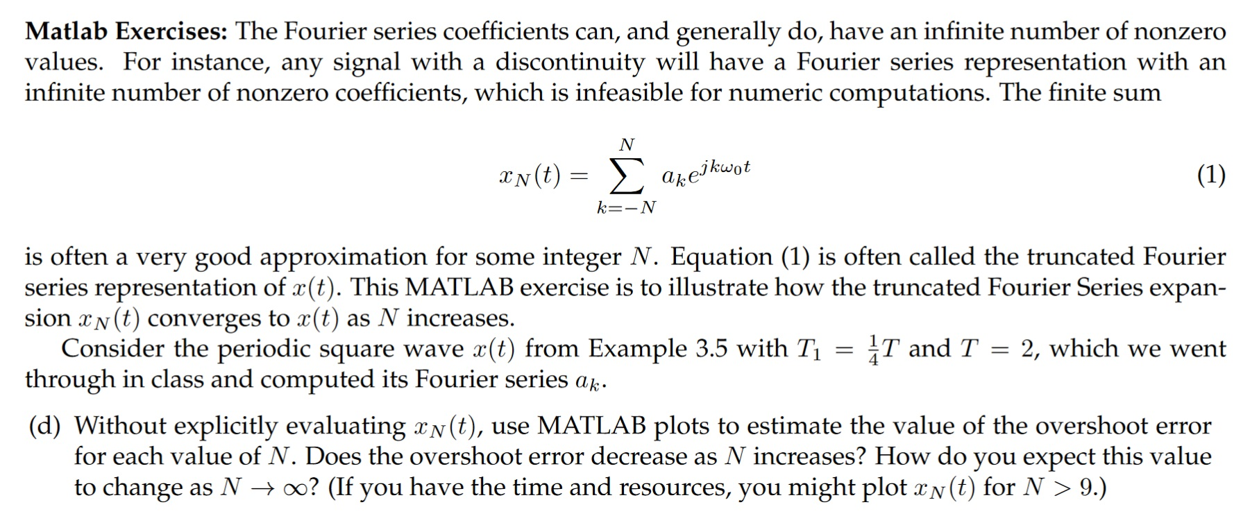 Solved Matlab Exercises The Fourier Series Coefficients