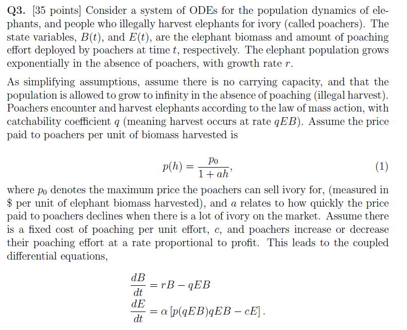 Solved Q3 35 Points Consider A System Of Odes For The 
