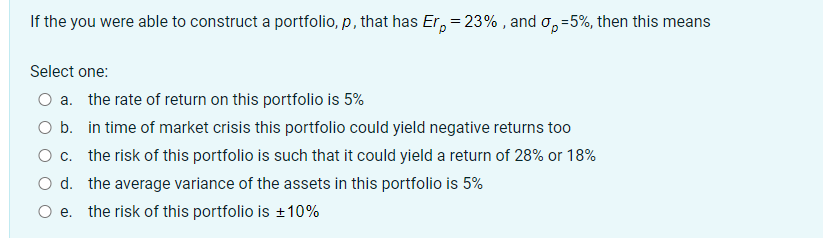 Solved If the you were able to construct a portfolio, p, | Chegg.com