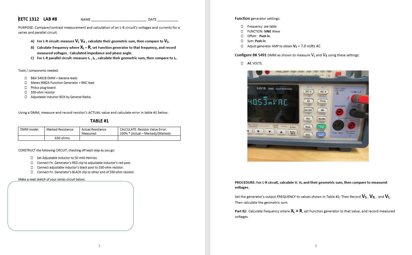 Solved EETC 1312 LAB #8 NAME DATE Function generator | Chegg.com