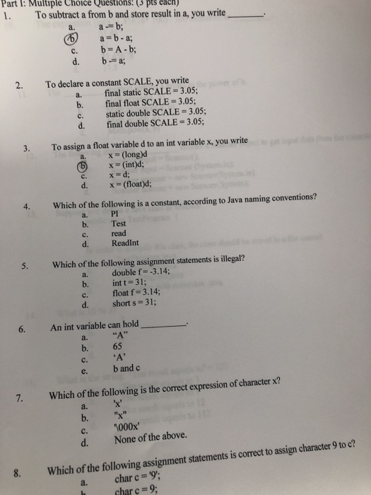 Solved Part l: Multiple Choice Questions: (3 pts each) 1. To | Chegg.com