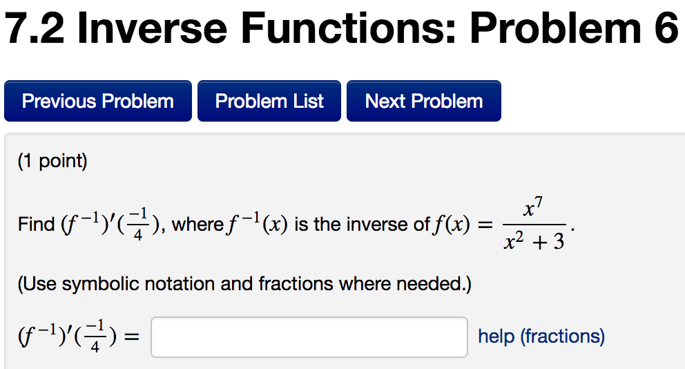 Solved 7.2 Inverse Functions: Problem 6 Previous Problem | Chegg.com