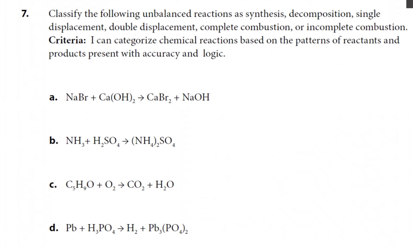 Solved Write Balanced Chemical Equations For The Following