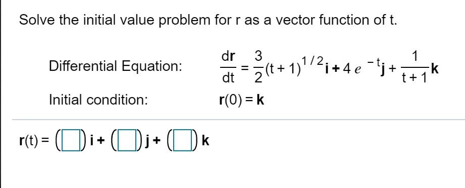 Solved Solve the initial value problem for r as a vector | Chegg.com