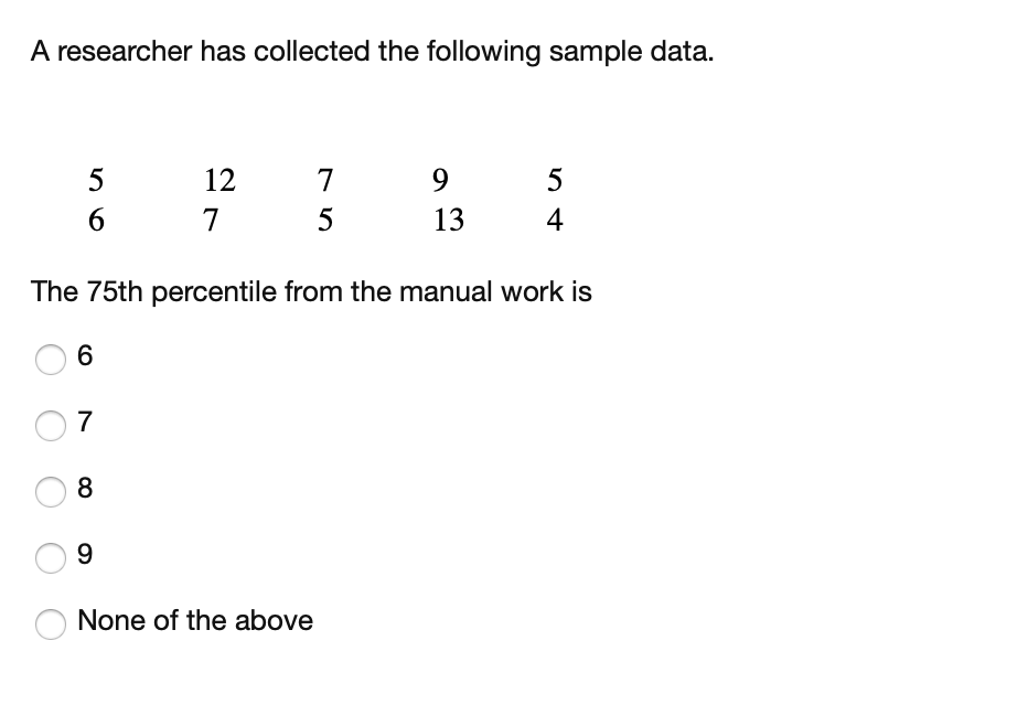 Solved A researcher has collected the following sample data | Chegg.com Solved A researcher has collected the following sample data | Chegg.com