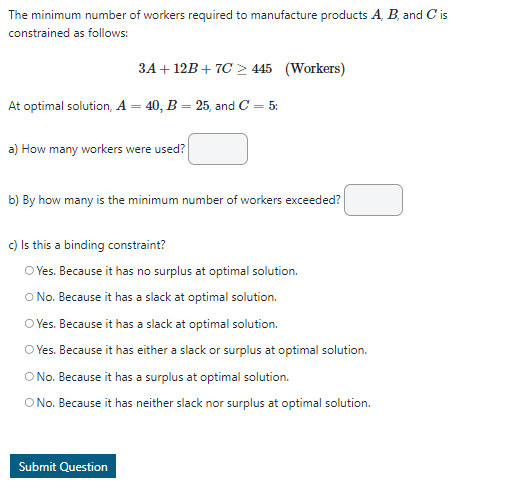 Solved The minimum number of workers required to manufacture | Chegg.com