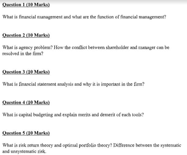 Solved Question 1 (10 Marks) What is financial management | Chegg.com