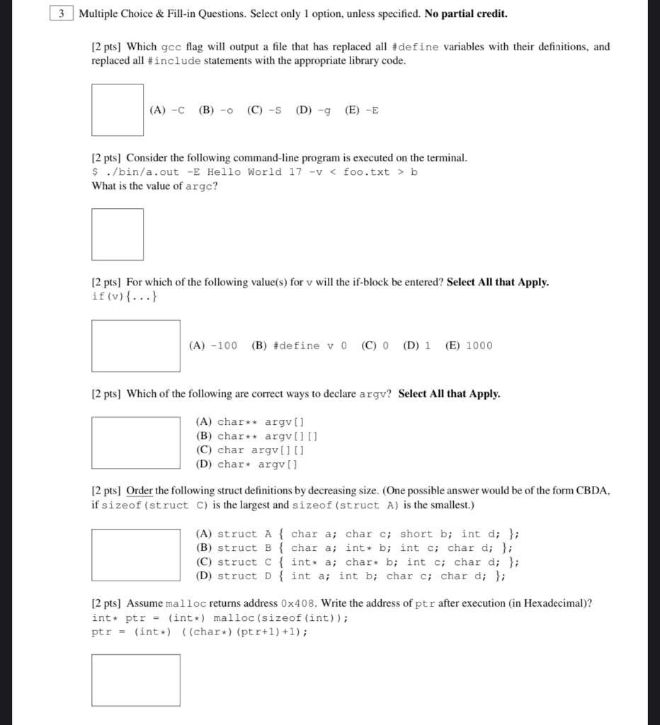 Solved 3 Multiple Choice & Fill-in Questions. Select only 1 | Chegg.com