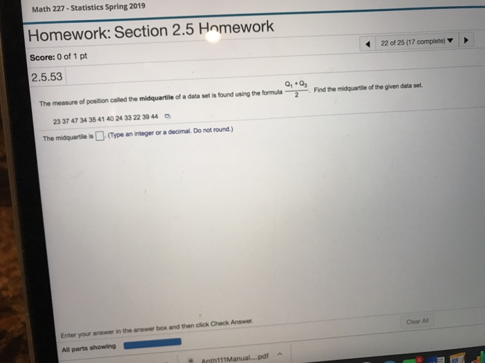 Solved Math 227-Statistics Spring 2019 Homework: Section 2.5 | Chegg.com