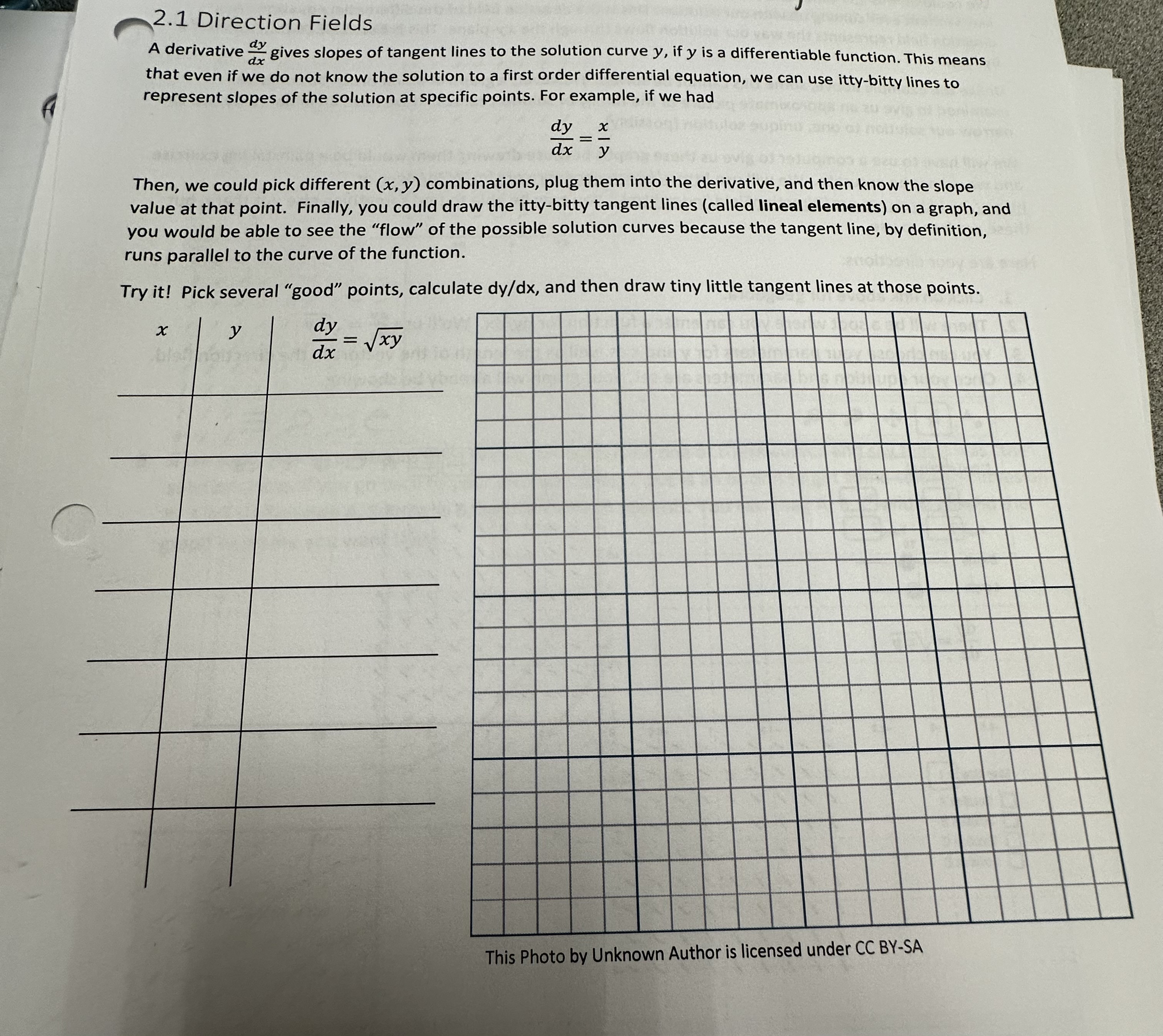 Solved 2.1 ﻿Direction FieldsA derivative dydx ﻿gives slopes | Chegg.com