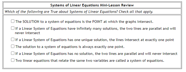 Solved Systems of Linear Equations Mini-Lesson Review Which | Chegg.com
