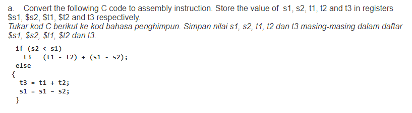 Solved a. Convert the following C code to assembly | Chegg.com