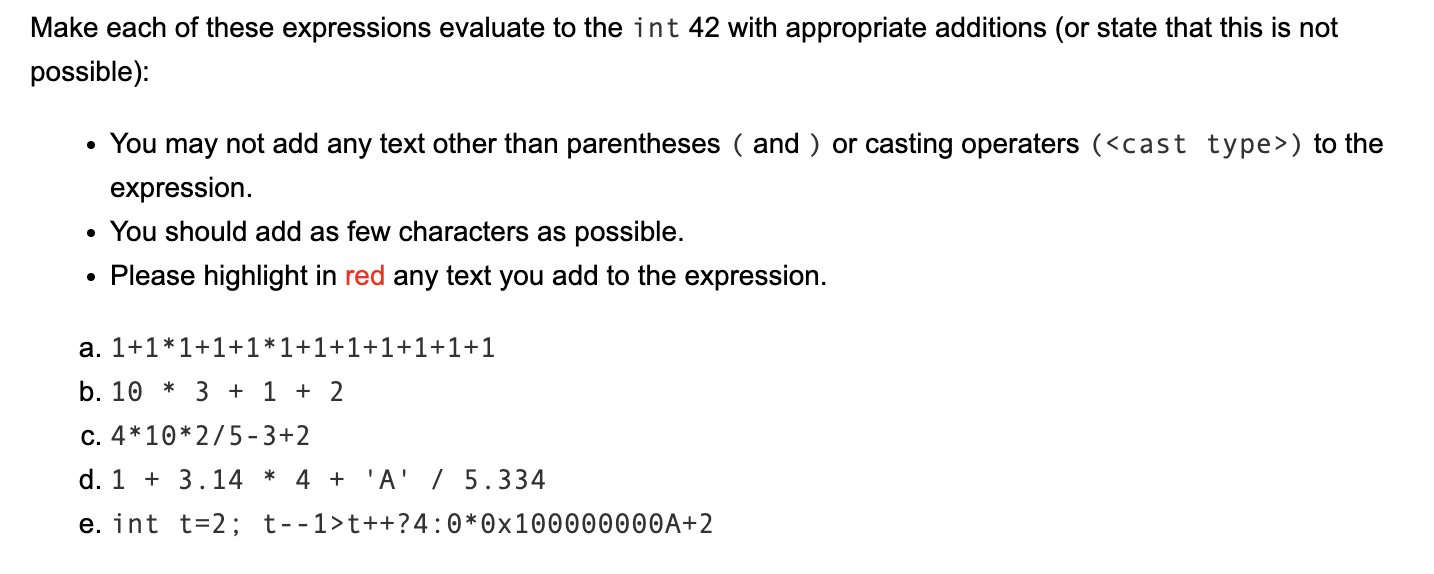 Solved Make each of these expressions evaluate to the int 42 | Chegg.com