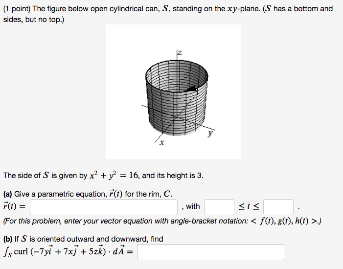 Solved ( 1 point) The figure below open cylindrical can, S, | Chegg.com