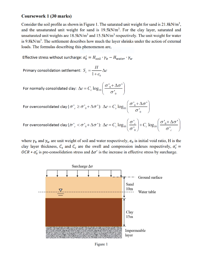 Solved Coursework 1 (30 marks) Consider the soil profile as | Chegg.com