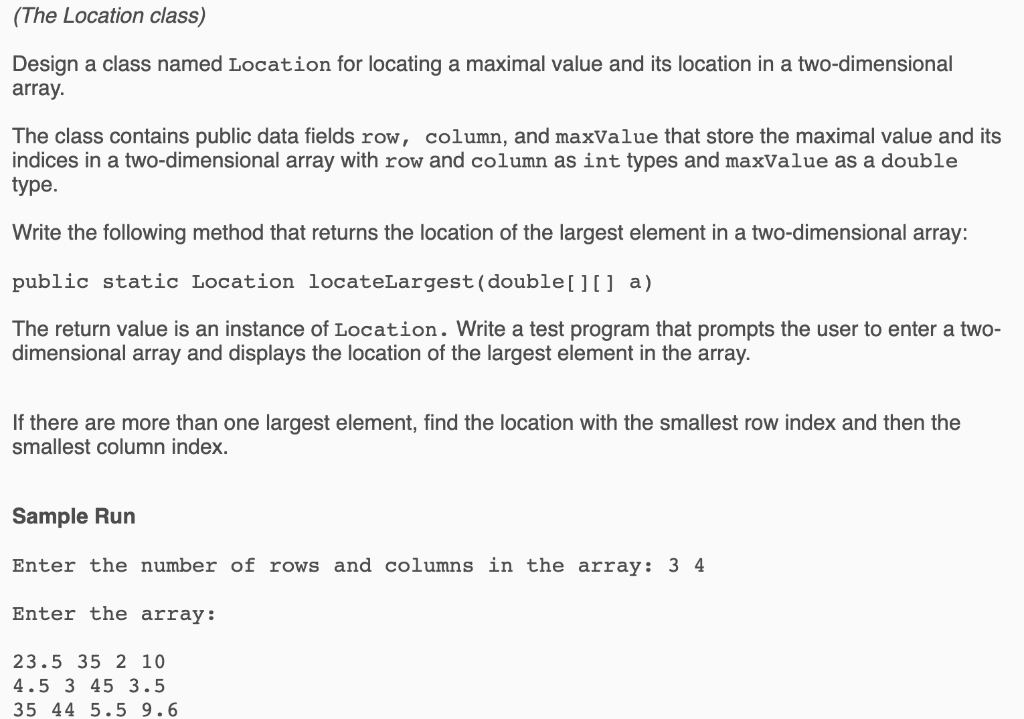 Solved (The Location class) Design a class named Location | Chegg.com