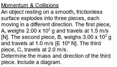 Solved Momentum \& Collisions An object resting on a smooth, | Chegg.com
