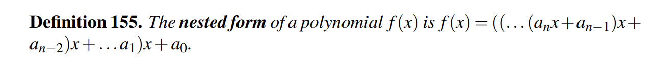 Solved Definition 155. The nested form of a polynomial f(x) | Chegg.com