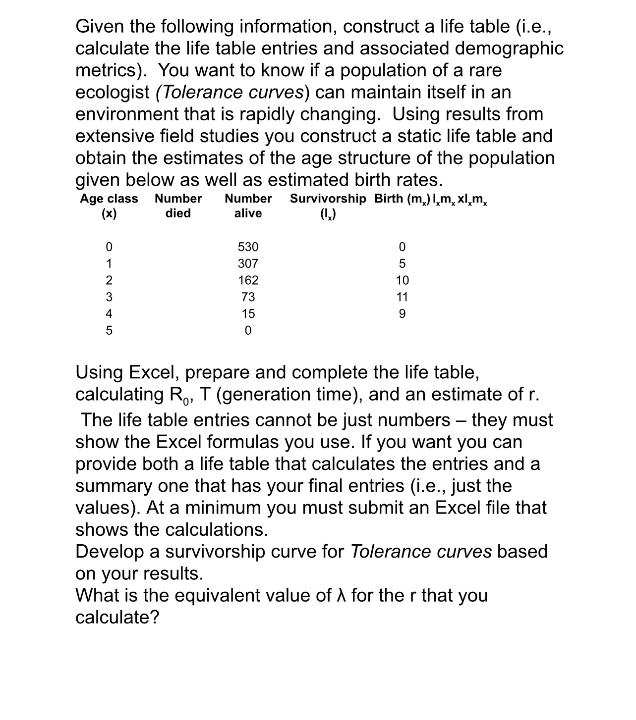 Solved Given the following information, construct a life | Chegg.com