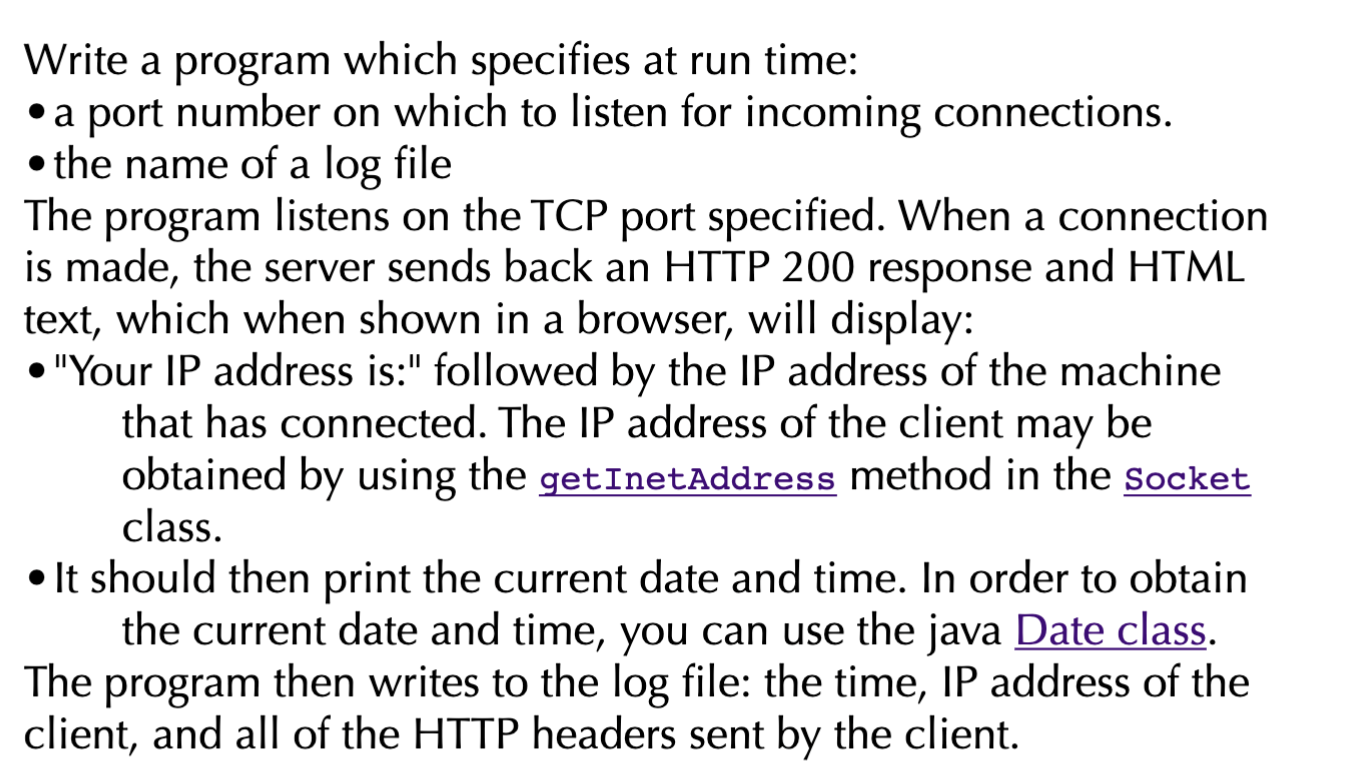 Solved Write a program which specifies at run time: - a port | Chegg.com