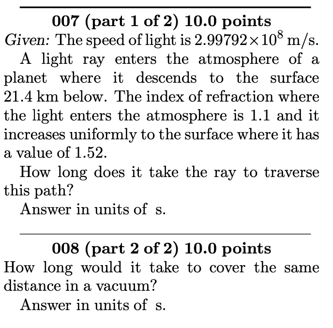 Solved 007 (part 1 of 2) 10.0 points Given: The speed of | Chegg.com