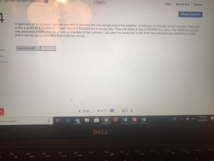Solved . Discrete Random Vanables Saved Help Save & Exit | Chegg.com