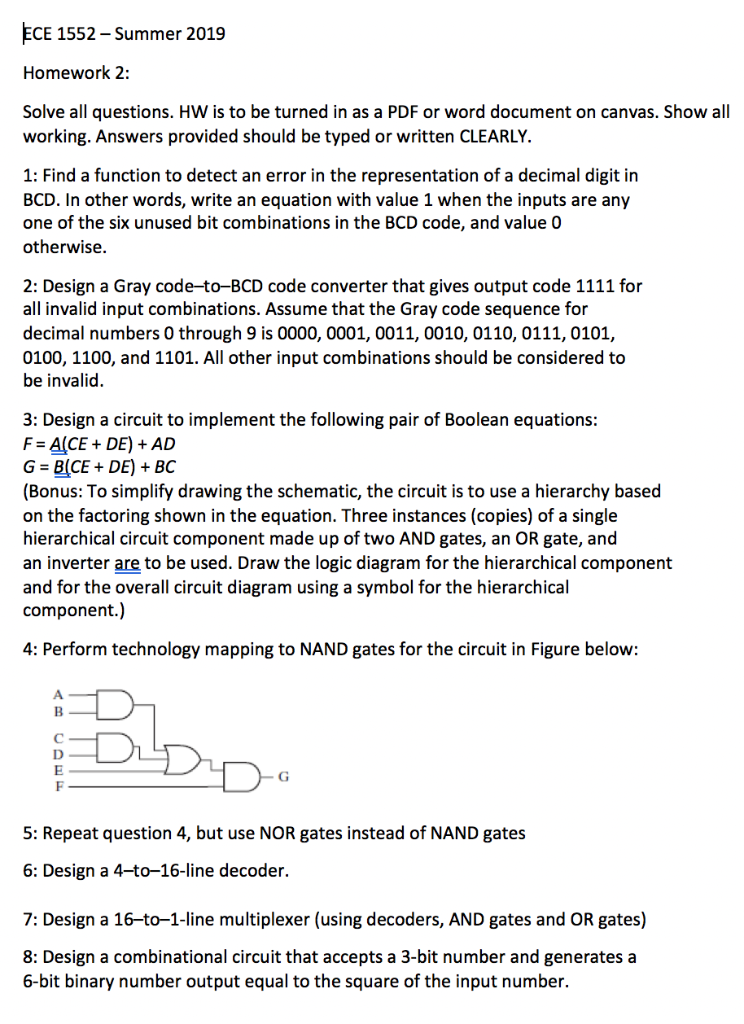 Solved ECE 1552- Summer 2019 Homework 2: Solve all | Chegg.com