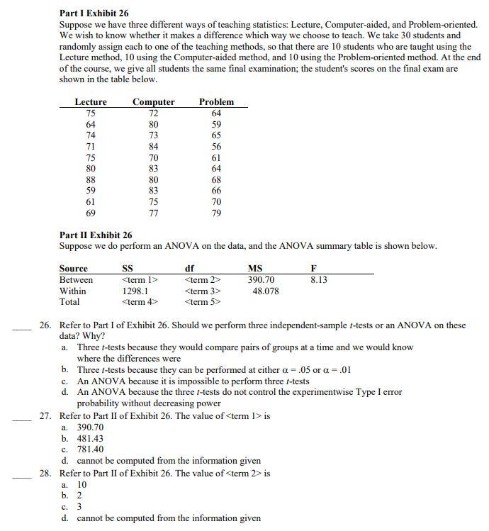 Solved Part I Exhibit 26 Suppose we have three different | Chegg.com