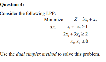 Solved Question 4: Consider the following LPP: Minimize Z = | Chegg.com
