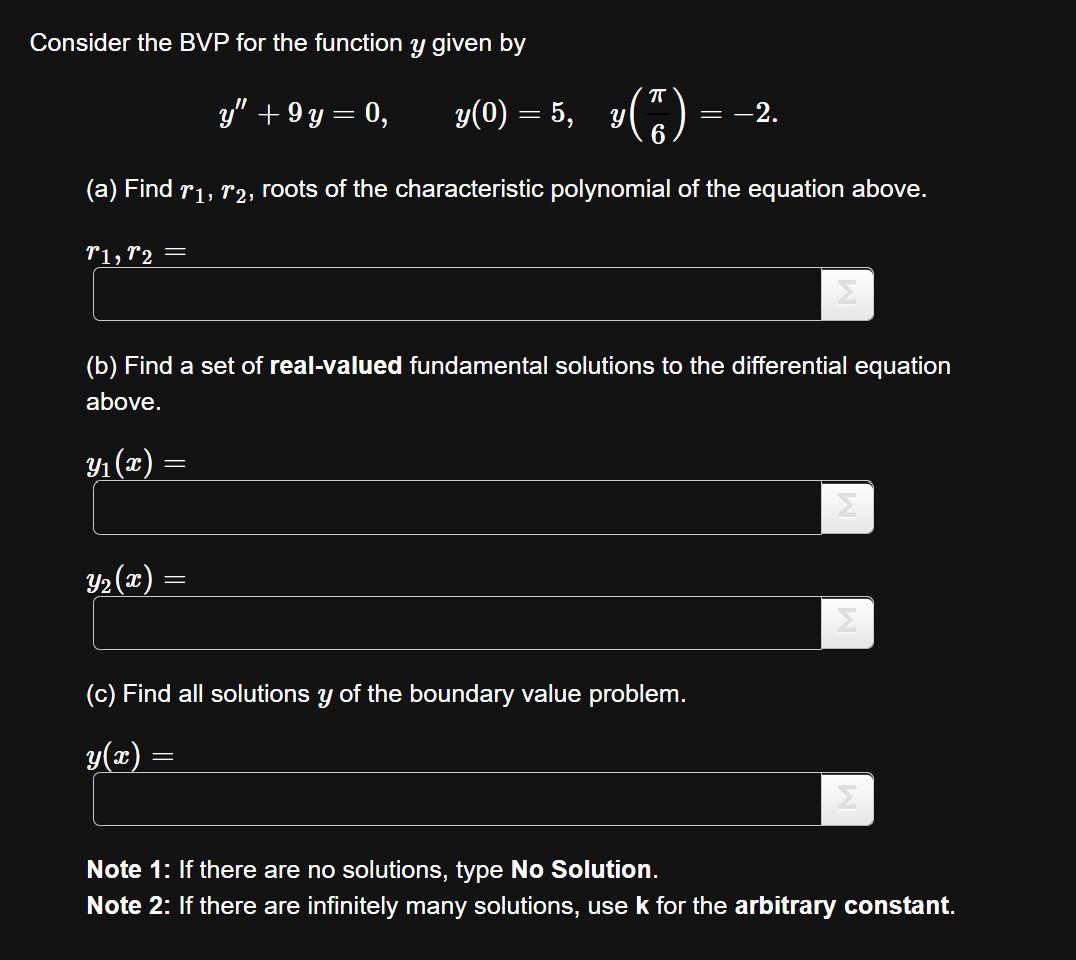 Solved Consider the BVP for the function y given by y" +9y= | Chegg.com