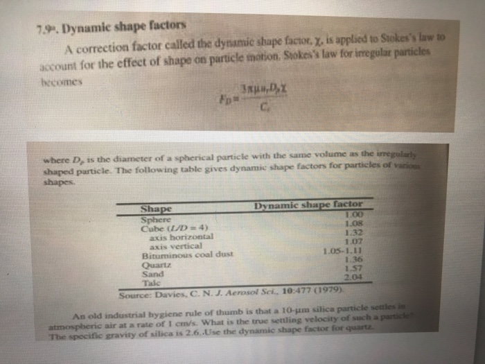 7. Dynamie shape factors A correction factor | Chegg.com
