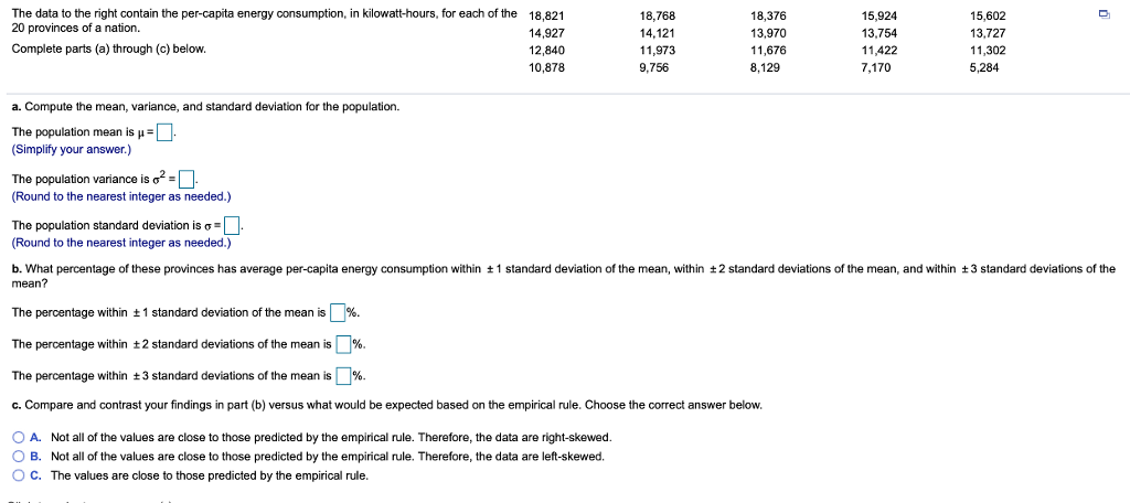 Solved The data to the right contain the per-capita energy | Chegg.com