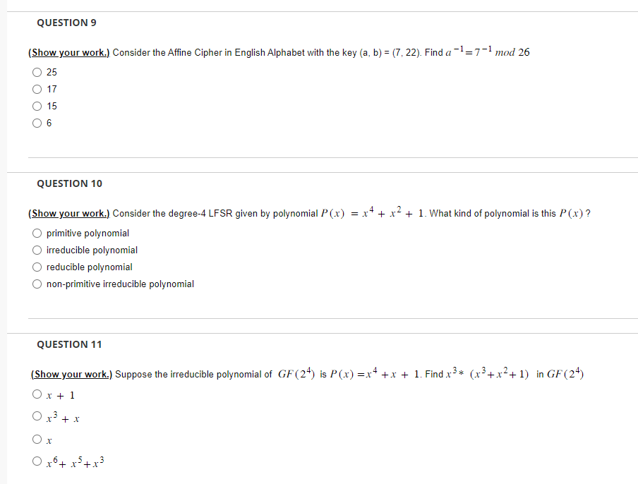 Solved (Show your work.) Consider the Affine Cipher in | Chegg.com