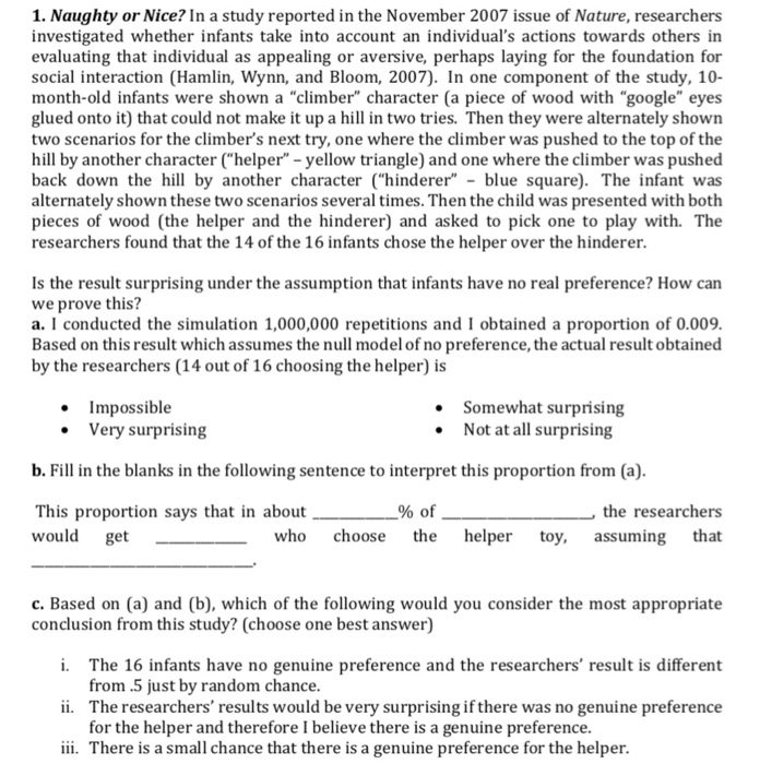 Solved 1. Naughty or Nice? In a study reported in the | Chegg.com