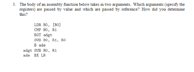 Solved 3. The body of an assembly function below takes in | Chegg.com