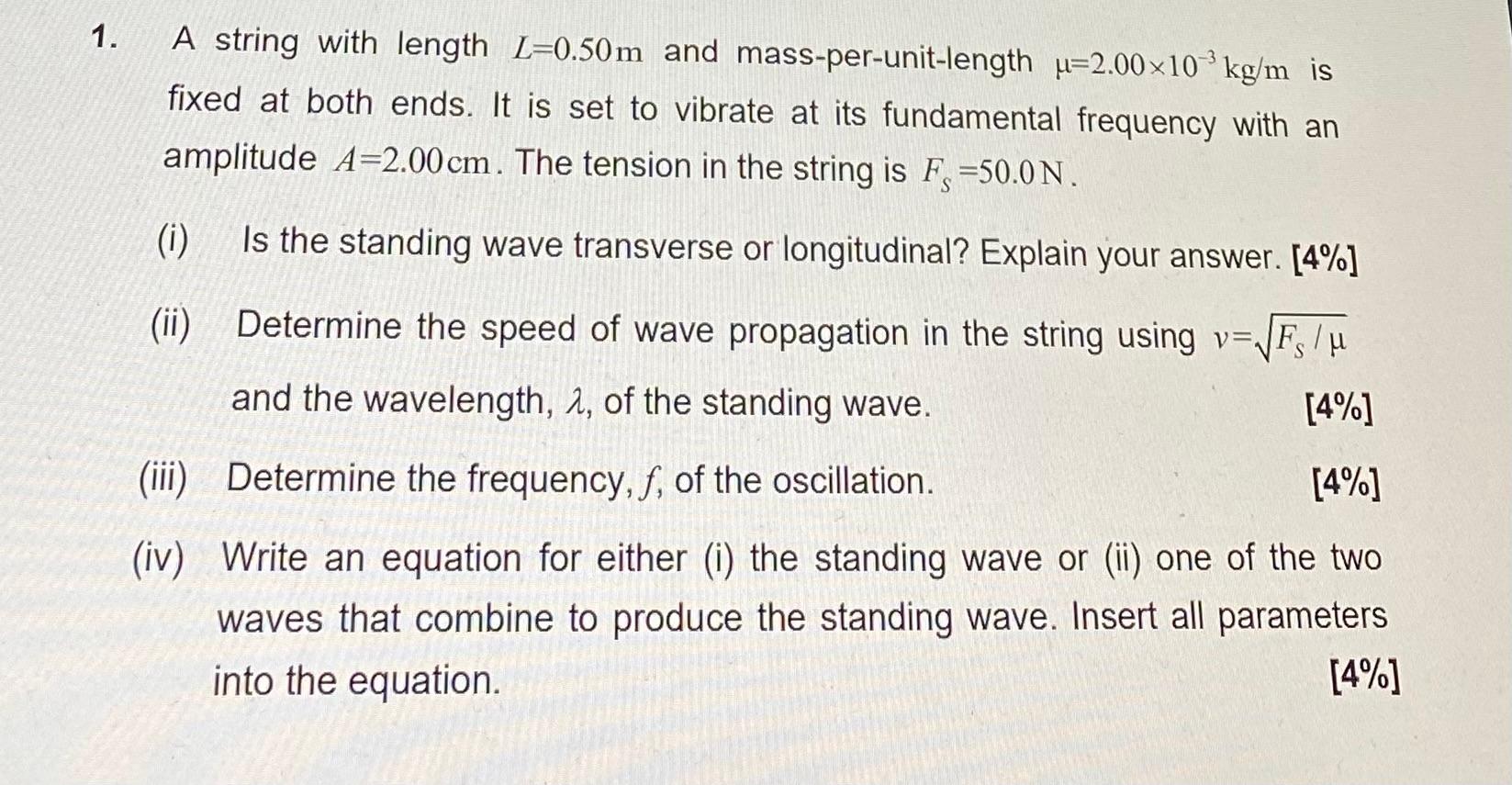 Solved 1. A string with length L=0.50 m and | Chegg.com