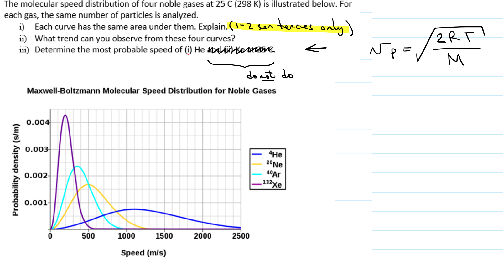 Solved The molecular speed distribution of four noble gases | Chegg.com