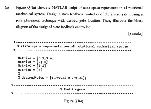 Solved (a) Figure Q4(a) shows a MATLAB script of state space | Chegg.com