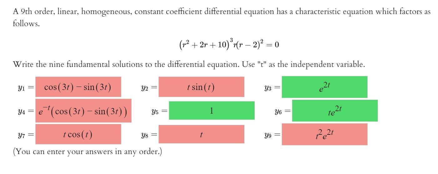 Solved A 9th order, linear, homogeneous, constant | Chegg.com