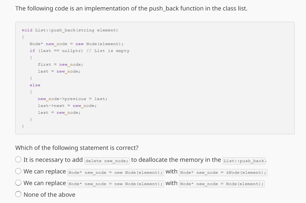 Solved The following code is an implementation of the | Chegg.com