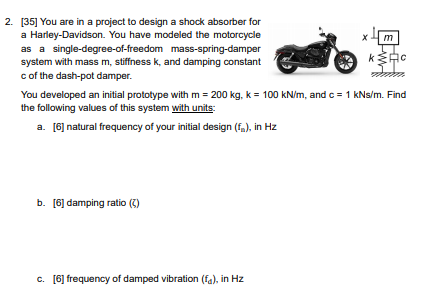 Solved 2. [35] You are in a project to design a shock | Chegg.com