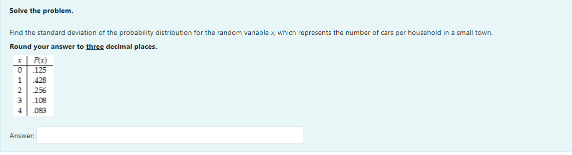 Solved Solve the problem. Find the standard deviation of the | Chegg.com