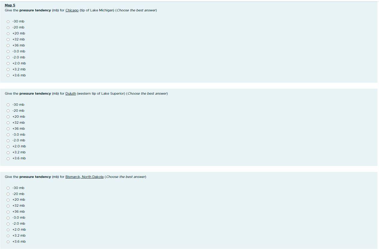 Solved Map 5 Give the pressure tendency (mb) for Chicago | Chegg.com