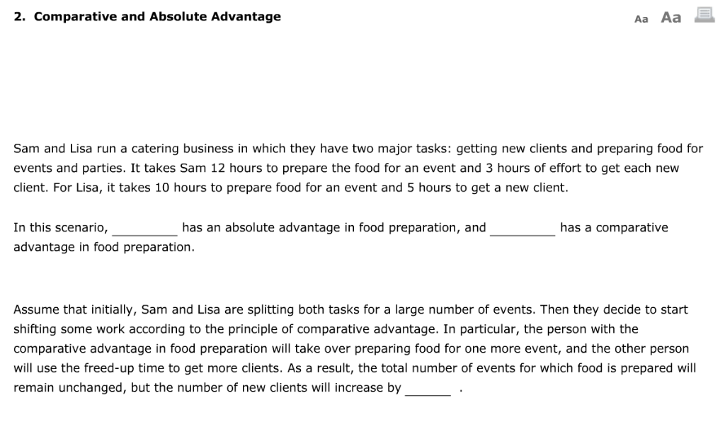 Solved 2. Comparative and Absolute Advantage Sam and Lisa | Chegg.com